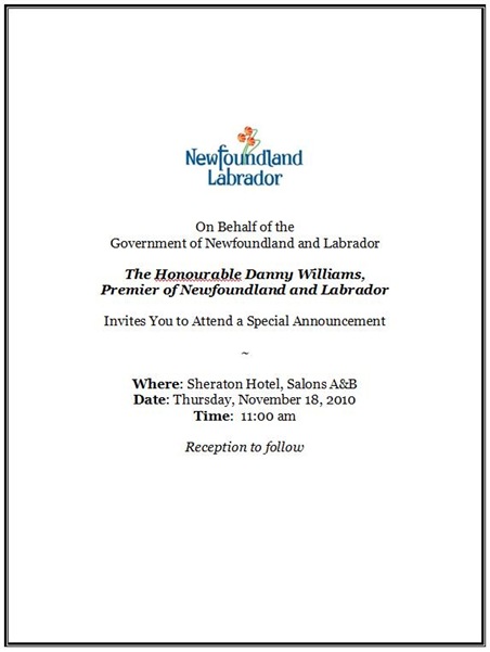 The Sir Robert Bond Papers: Lower Churchill MOU – the invitation